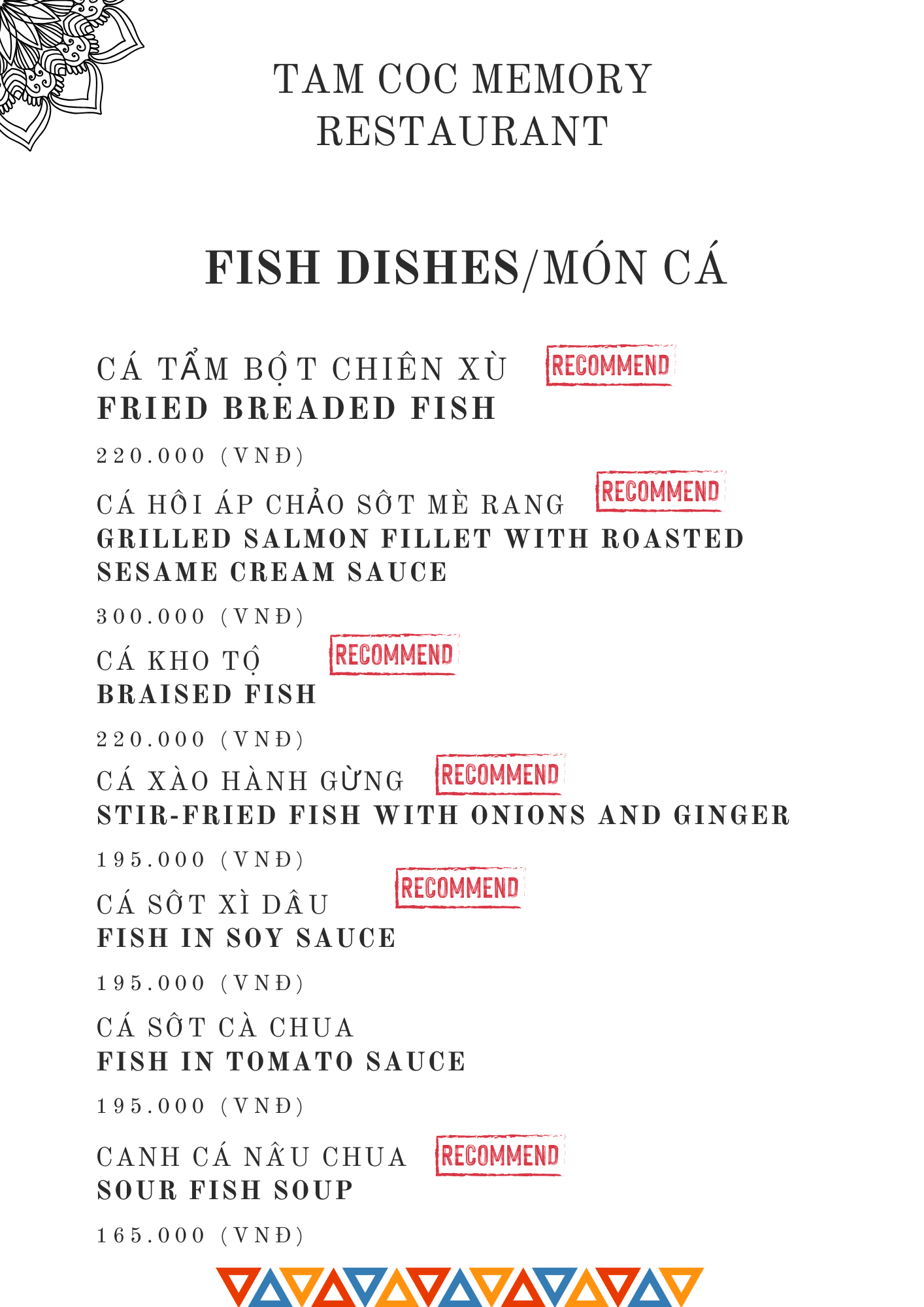 MENU ENGLISH – Tam Coc Memory Restaurant